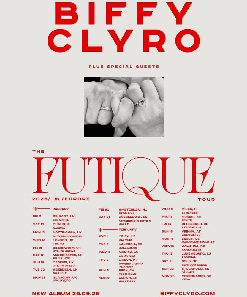 Biffy Clyro - The Futique Tour - 30 January 2026 - AFAS Live - Event/Gig details & tickets ...