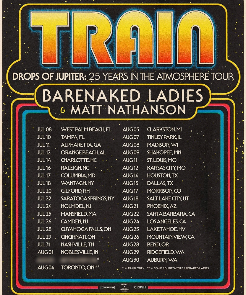 Train - Drops of Jupiter: 25 Years in the Atmosphere Tour - 14 July ...