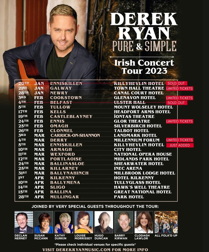 Derek Ryan - Pure & Simple Irish Concert Tour 2023 - 24 February 2023 - glor - Event/Gig details ...
