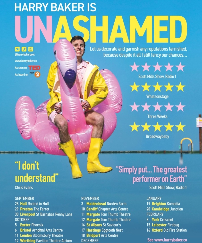 Harry Baker - Unashamed - 16 February 2023 - Arts At The Old Fire Station - Event/Gig details ...